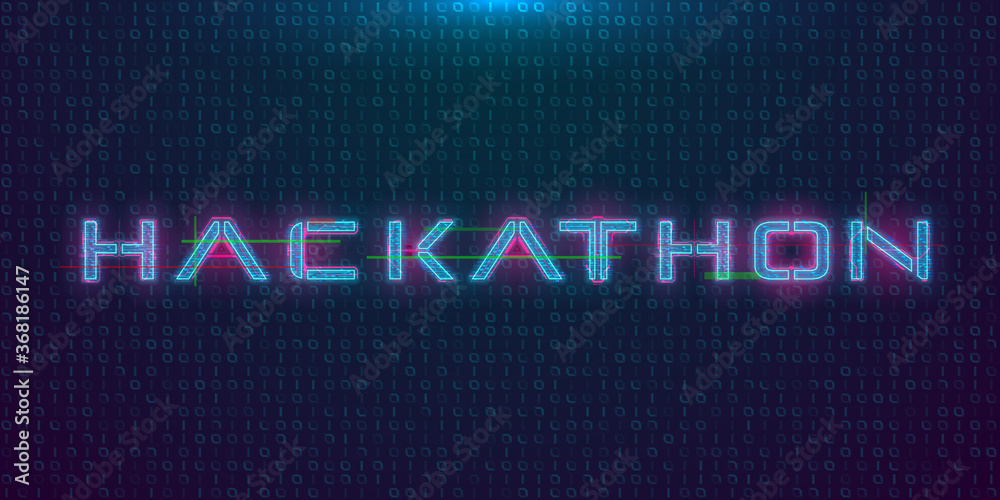 Hackathon HUD hologram cyberpunk style banner. Neon tech Hackathon ...