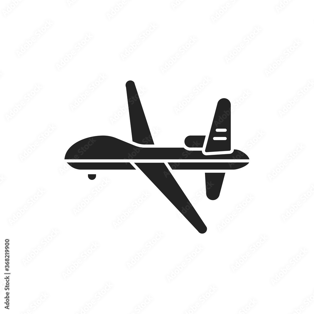 Military drone automatic unmanned control black glyph icon. Army ...