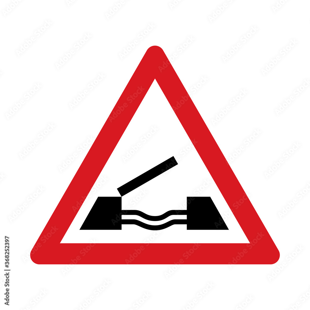 Traffic sign warning for a movable bridge. Traffic sign isolated on ...