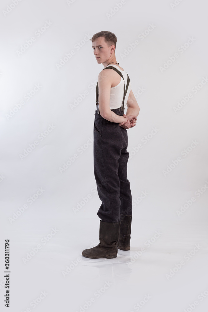 Male actor reenactor in historical military uniform as an officer of ...