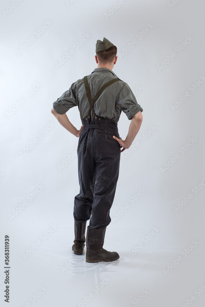 Male actor reenactor in historical military uniform as an officer of ...