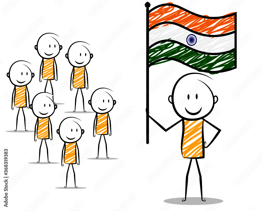 cartoon stickman: 15th august, india, independence day.vector ...
