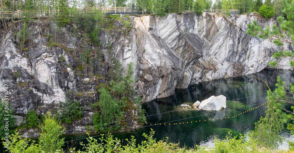 Marble canyon in Republic of Karelia, Russia. The Ruskeala marble ...