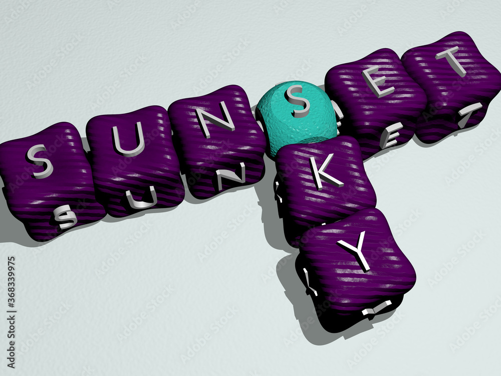sunset sky combined by dice letters and color crossing for the related ...