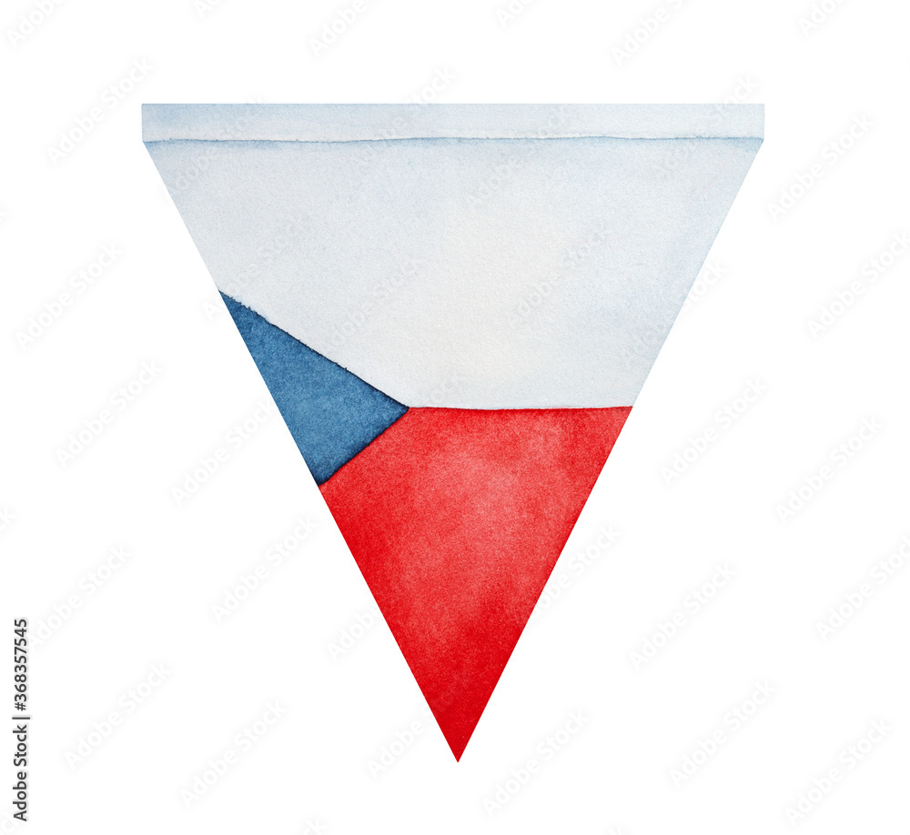 Water color illustration of triangular flag of Czech Republic. One ...