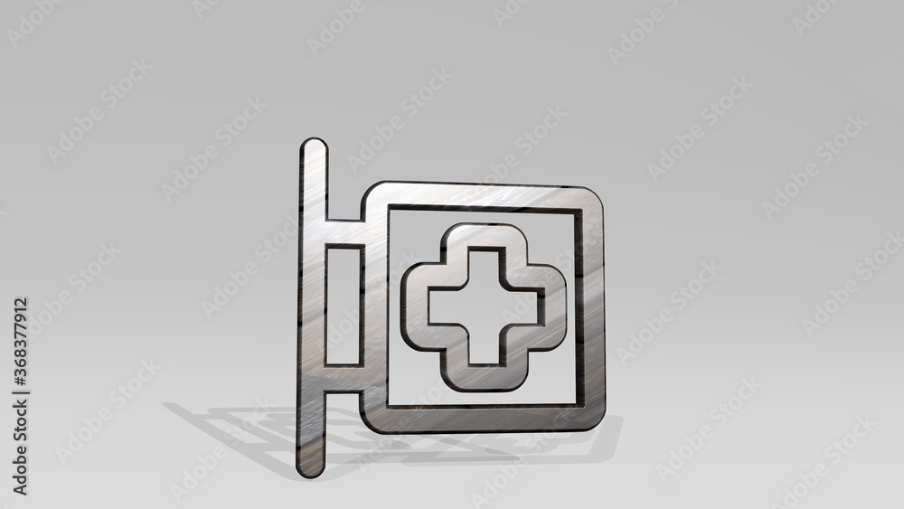 hospital sign made by 3D illustration of a shiny metallic sculpture ...