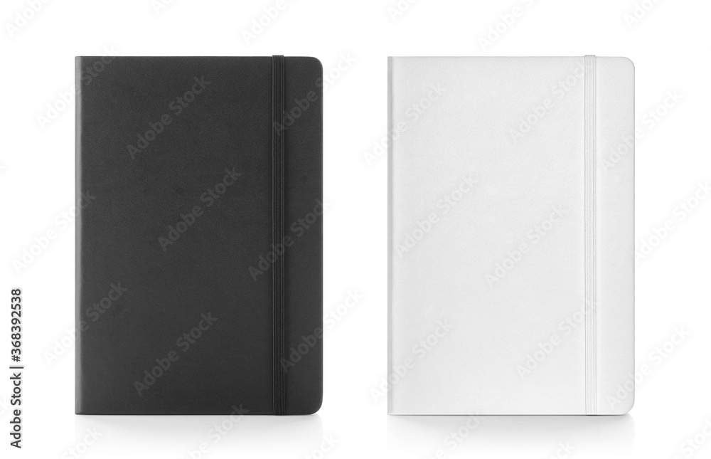 Black & white colour leather fabric hardcover notebook with elastic ...