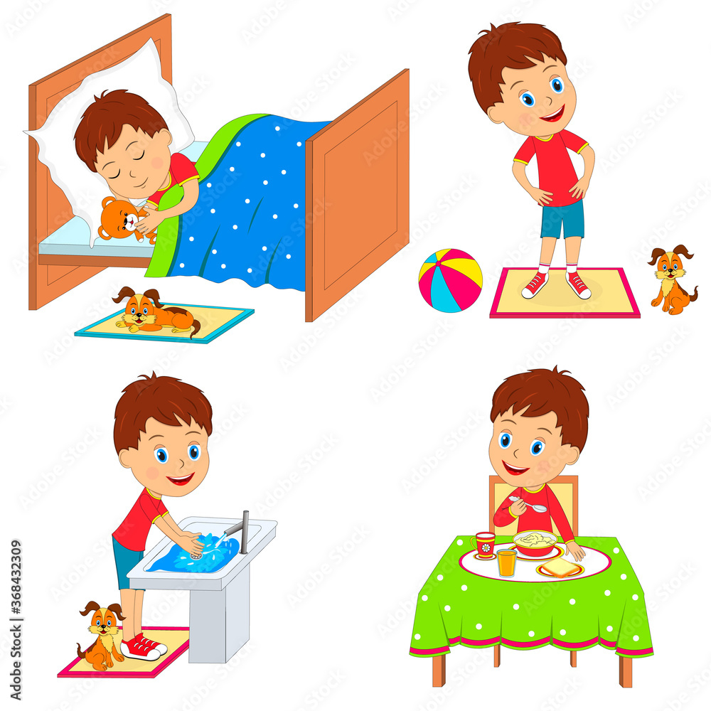 kids daily routine, illustration,vector Stock Vector | Adobe Stock