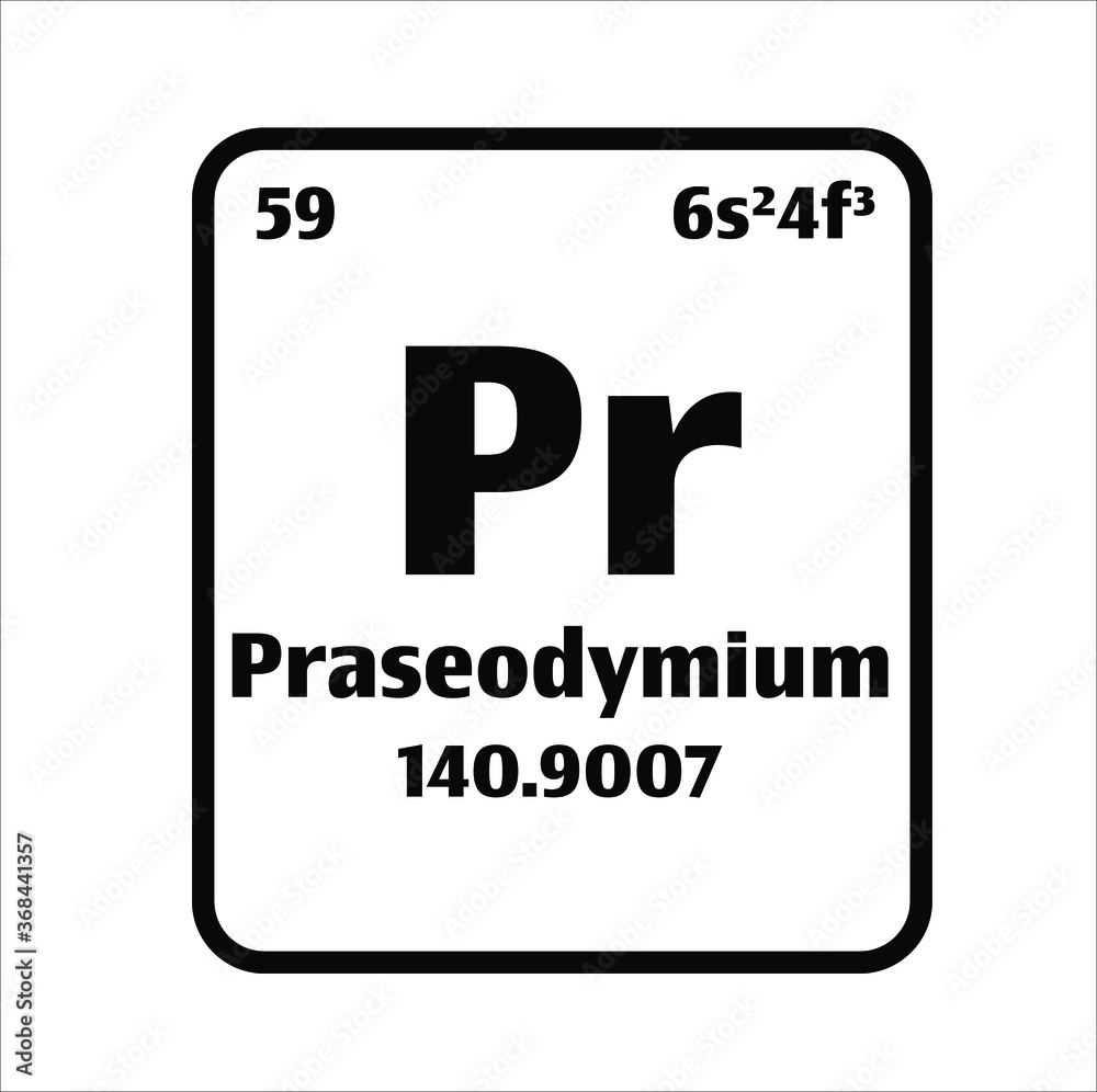 Praseodyminium (Pr) button on black and white background on the ...
