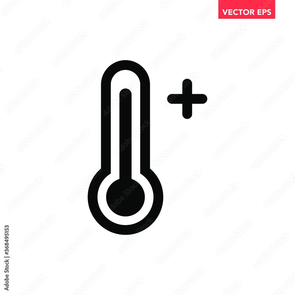 Black hot thermometer line icon, simple hot temperature flat design ...