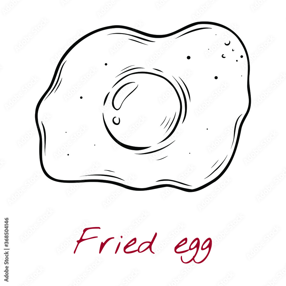 Vector sketch illustration of fried egg drawing isolated on white ...