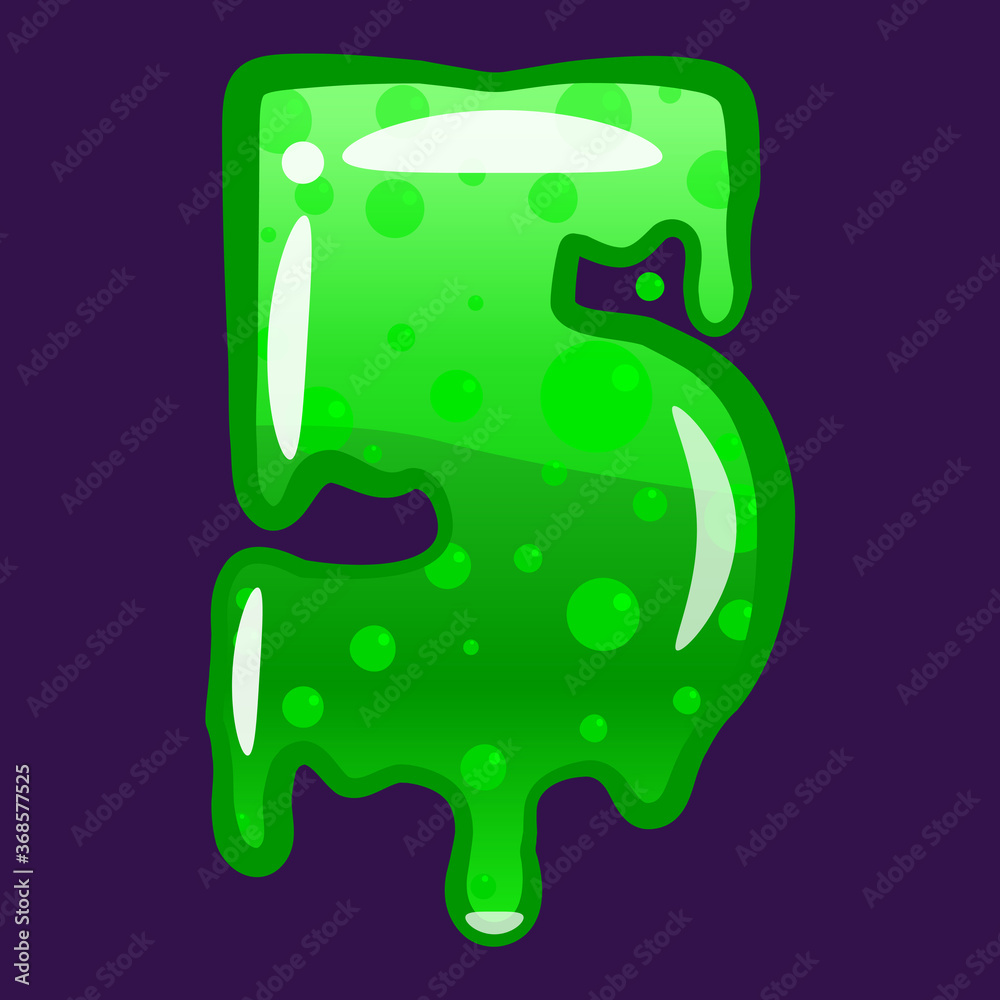 Slime font type number 5 latin alphabet. Green bubbling toxic mold ...