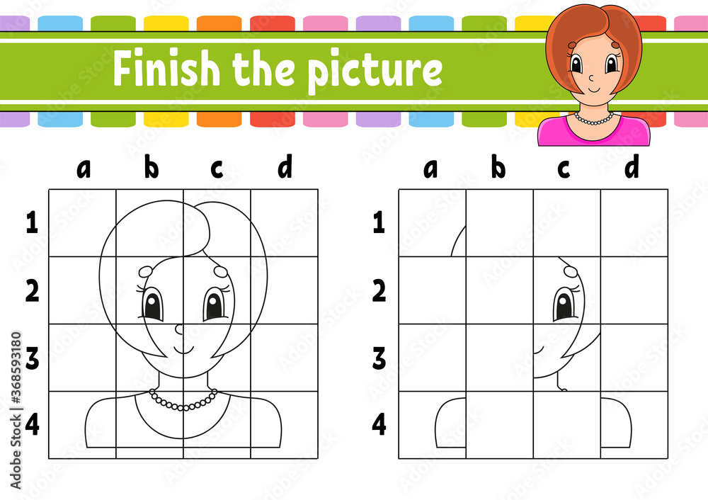 Finish the picture. Coloring book pages for kids. Education developing ...