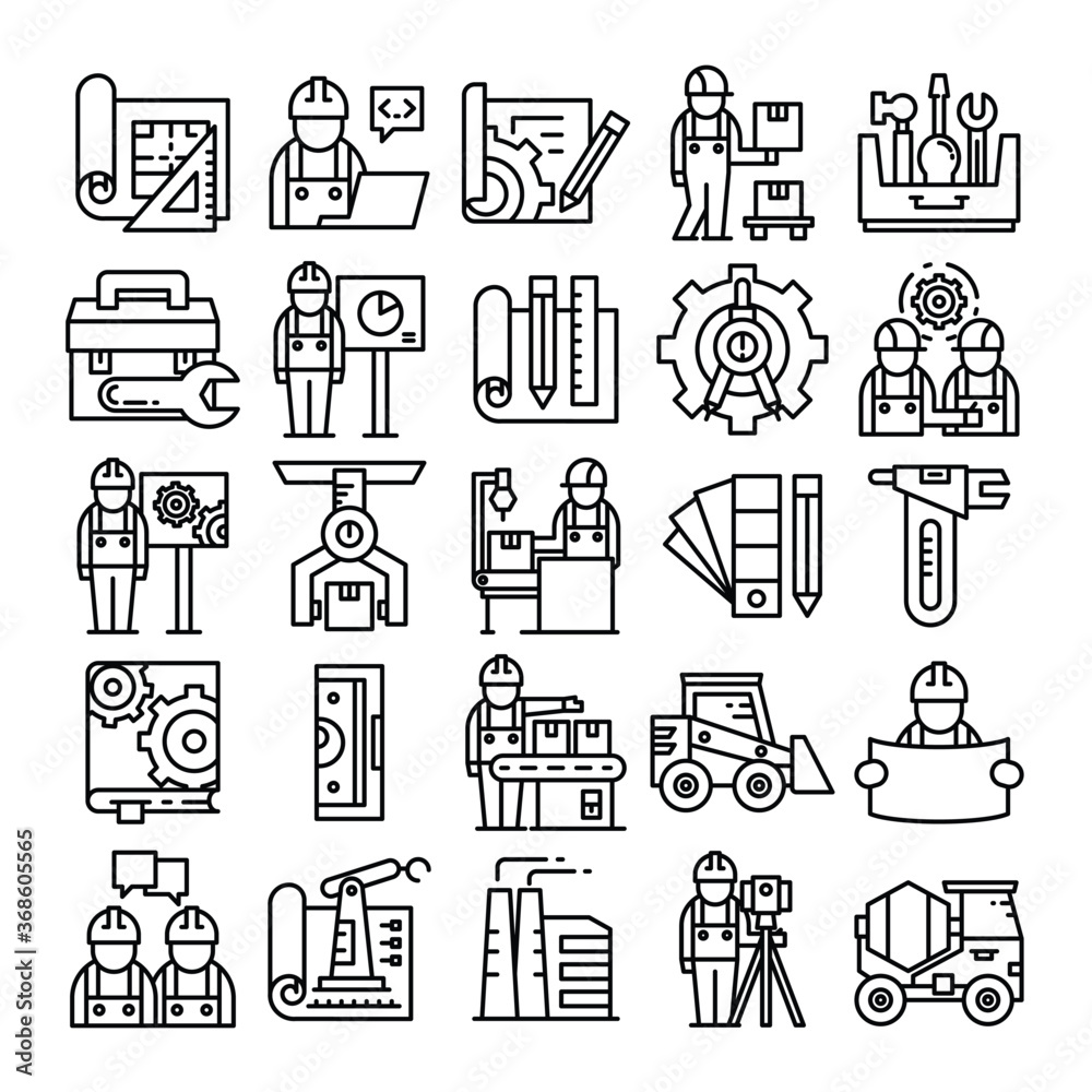 engineering, automation technology and tool icons set line design Stock ...