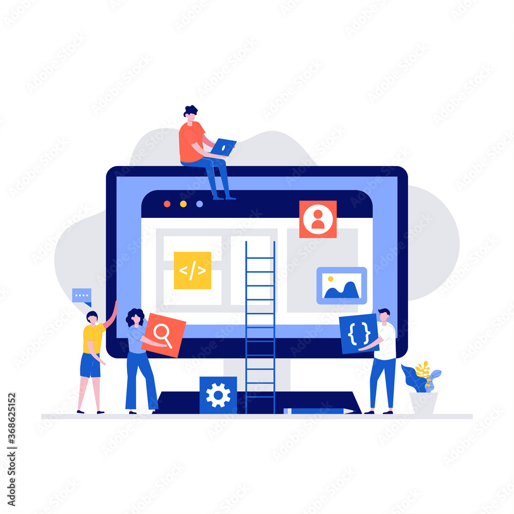 People team working together in web industry concept. Modern vector ...