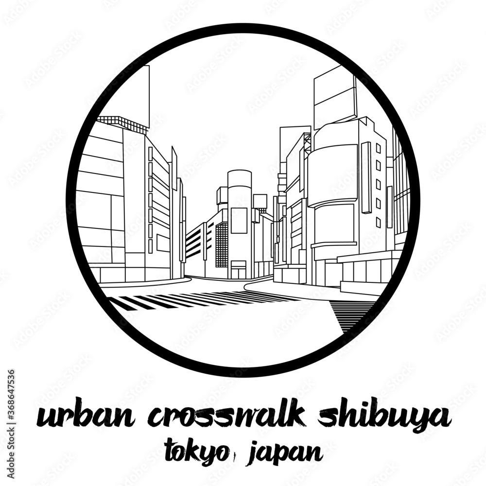Circle icon line Urban Crosswalk Shibuya Tokyo Japan. vector ...