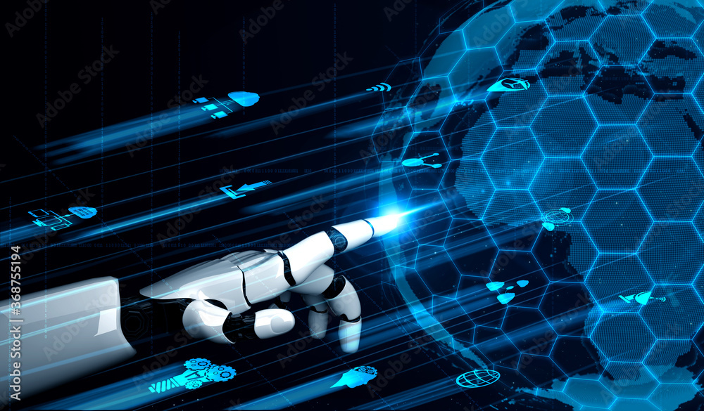 3D rendering artificial intelligence AI research of robot and cyborg ...