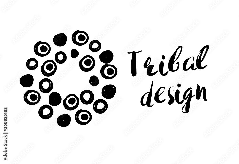 Tribal design lettering and dot circle. Monochrome minimalistic art ...