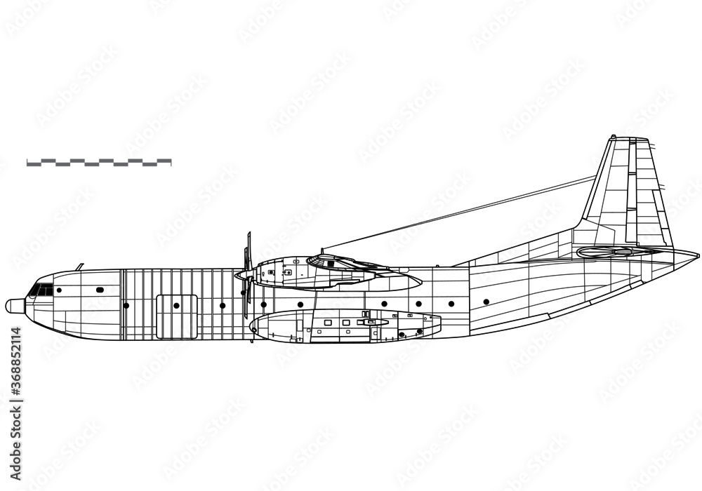 Stock-Vektorgrafik „Douglas C-133 Cargomaster. Vector drawing of strategic transport aircraft ...