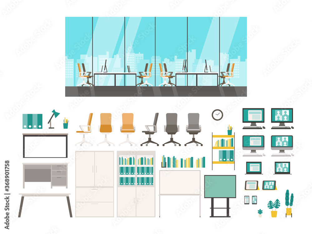Isolated modern flat vector illustration of office equipments ...