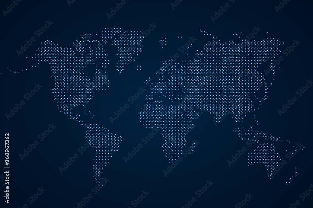 Blue dotted map world. Technology background. Abstract digital dots ...