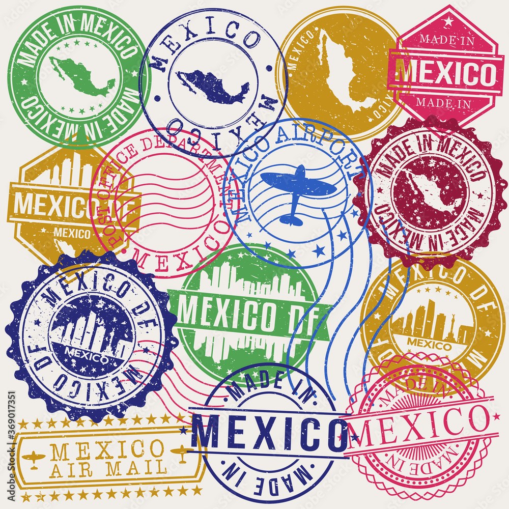Mexico DF Set of Stamps. Travel Stamp. Made In Product. Design Seals ...