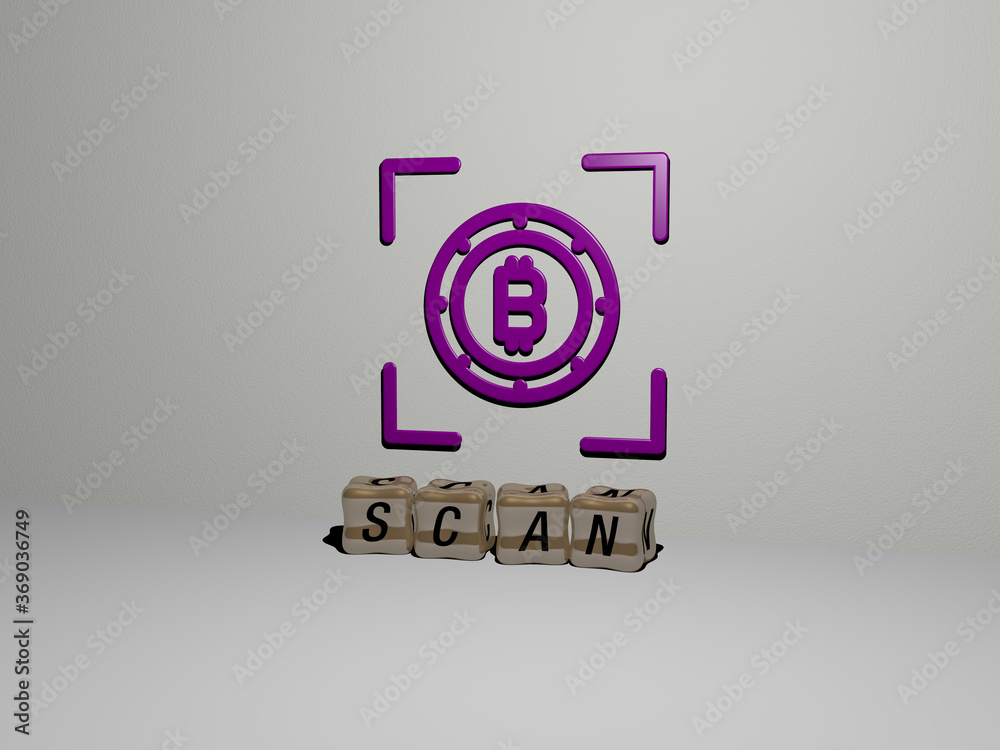 3D representation of scan with icon on the wall and text arranged by ...