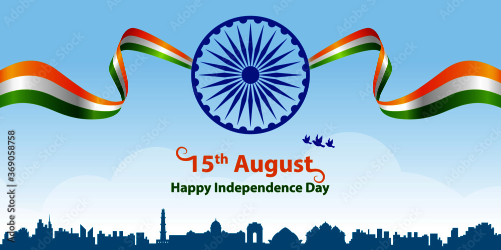 Happy Independence Day India with tricolor flag greeting vector graphic ...