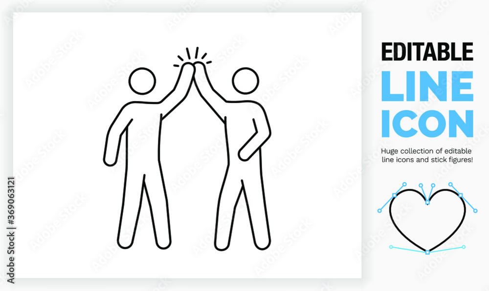 Vetor Editable line icon of two outline stick figure people giving each ...