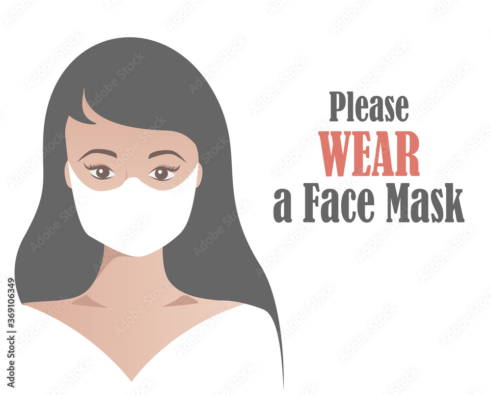 Please wear a face mask vector. Beautiful woman wearing a mask for ...