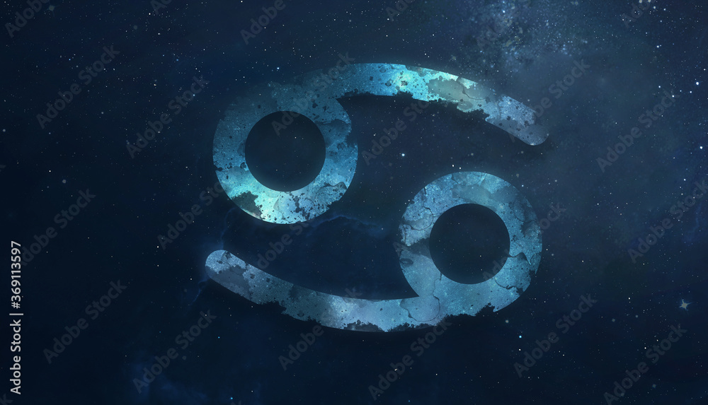 Cancer zodiac sign on starry night sky. Collection of astrology symbols ...
