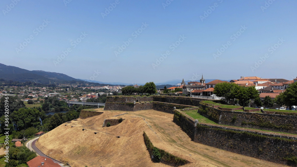 Aerial view of the fortress of Valenca do Minho in Portugal. Valença is ...