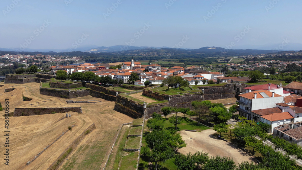 Aerial view of the fortress of Valenca do Minho in Portugal. Valença is ...