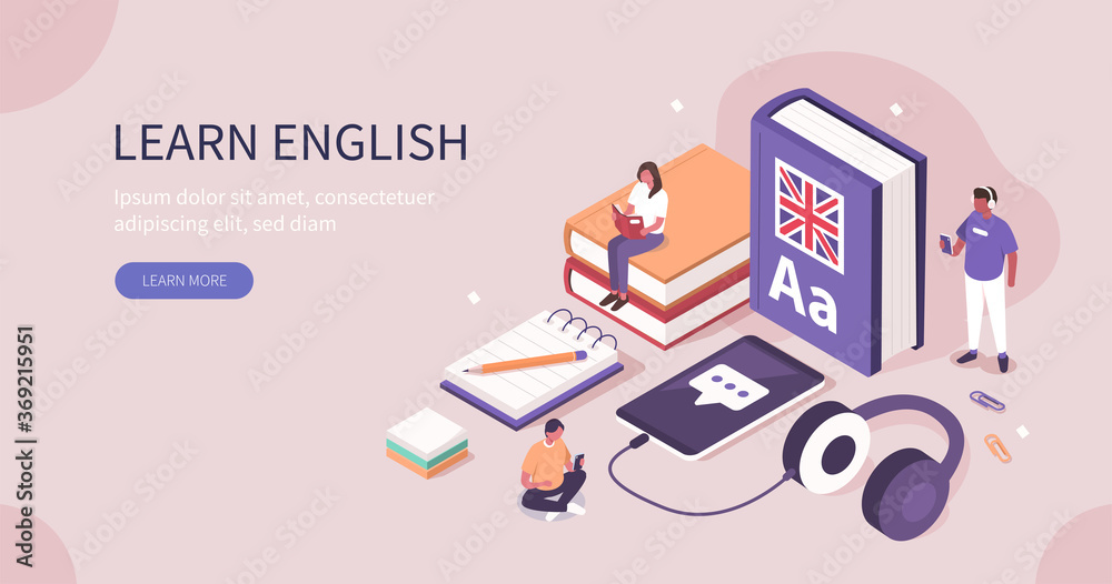 Students Learning English Language Online. People Characters Studying ...