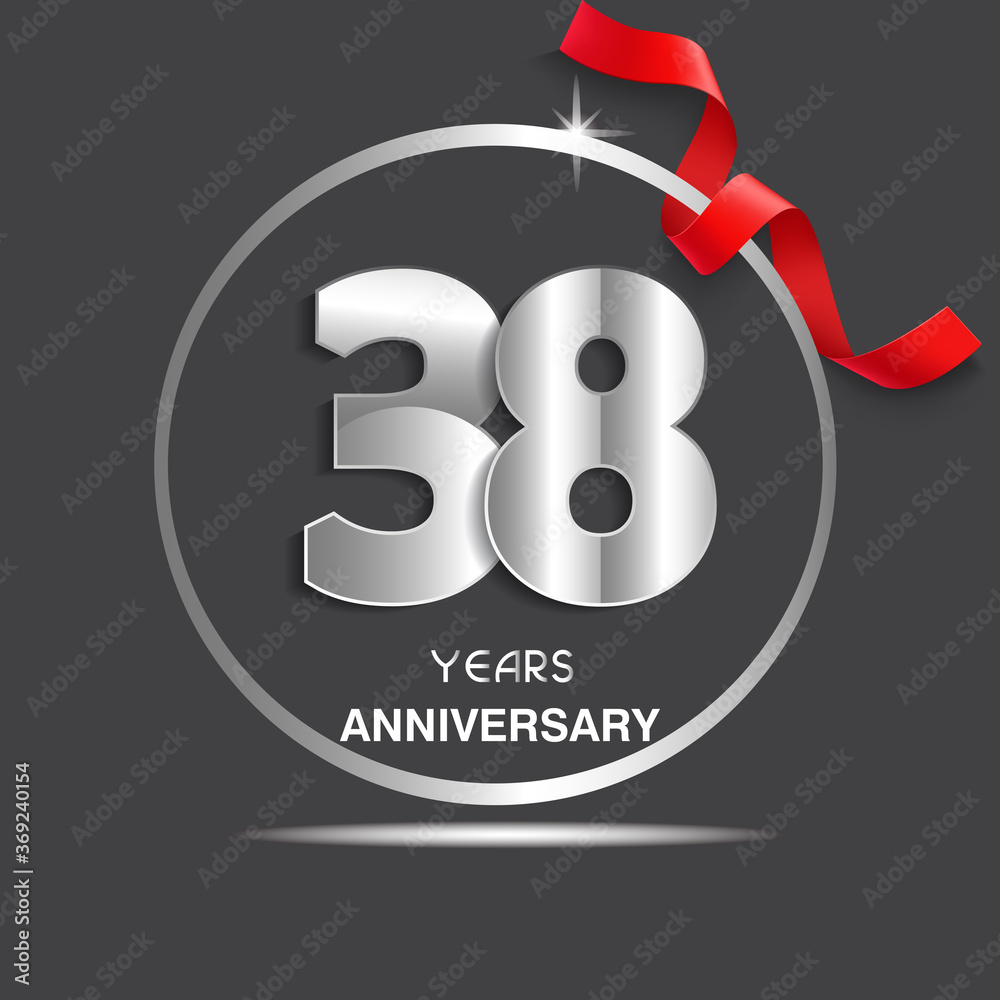 38 years anniversary logotype design with red ribbon, Vector template ...