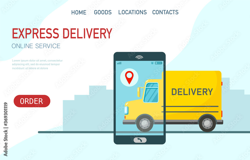 Express delivery by car or truck. Vector flat illustration, design ...