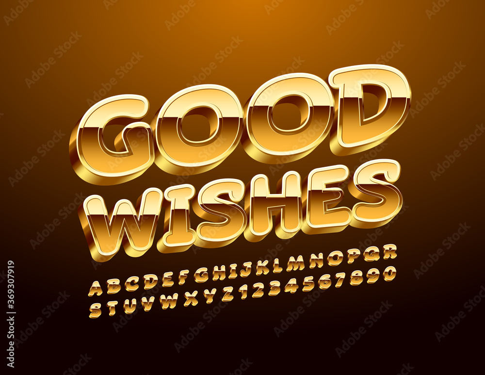 Vector luxury card Good Wishes. Elite 3D Font. Shiny Gold Alphabet ...