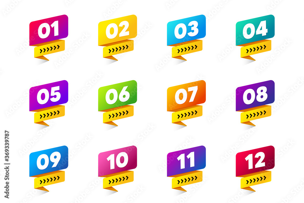 Vector de Stock Direction number bullet points list. From one to twelve infographic bullet ...