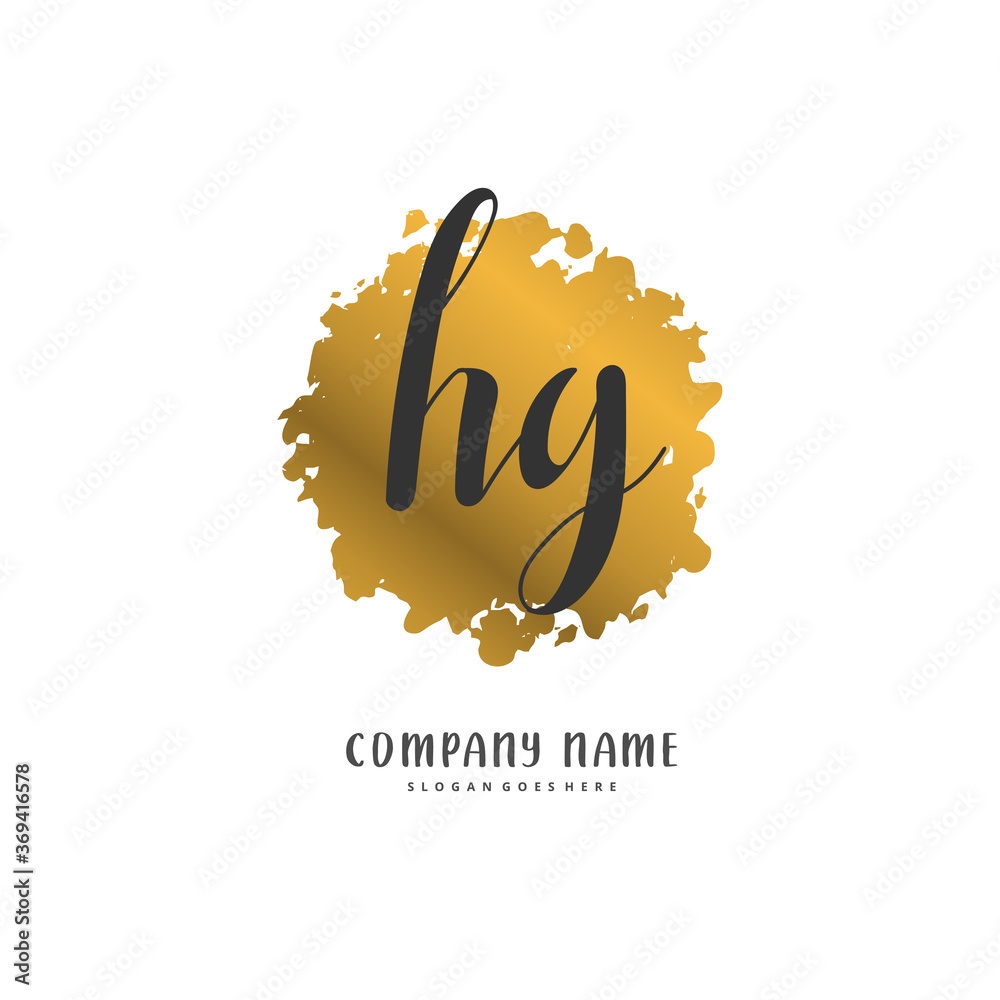 H G HG Initial handwriting and signature logo design with circle ...