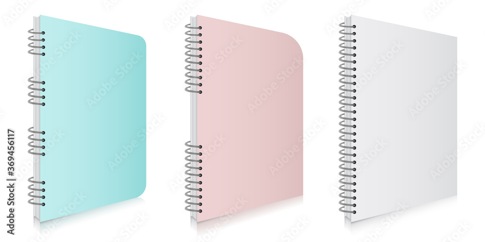 Blank Spiral Binder Notebook Cover Mockup Vector Illustration Set With ...