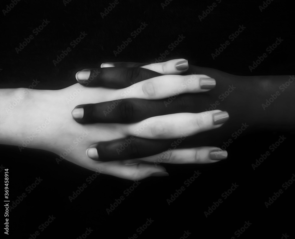 Ilustración de Stock Monochromatic photo for two black & white hands ...