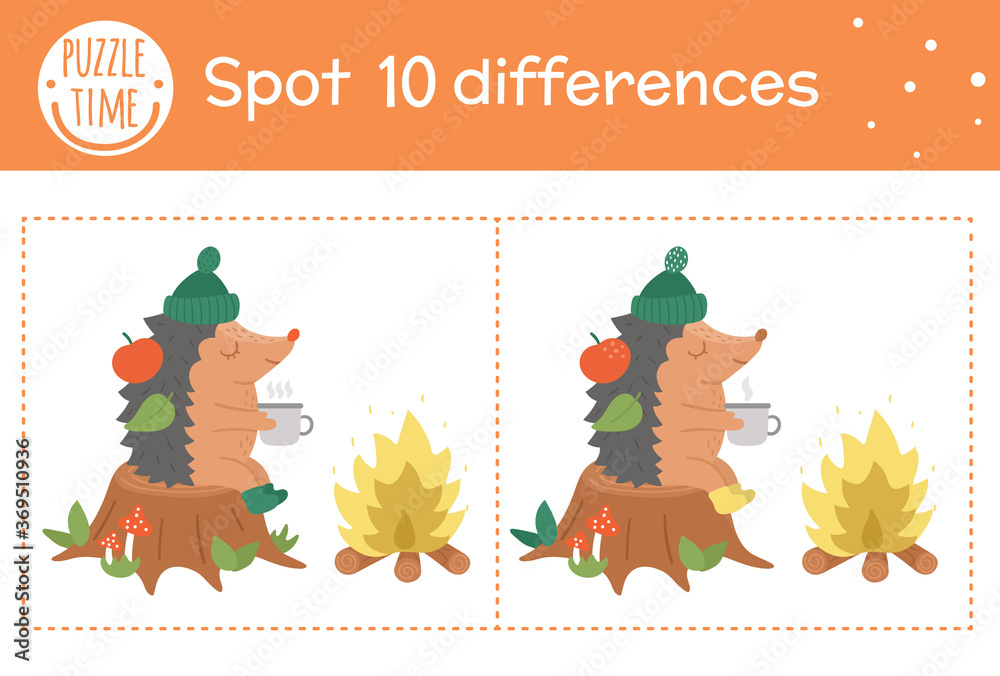 Autumn find differences game for children. Fall season educational ...