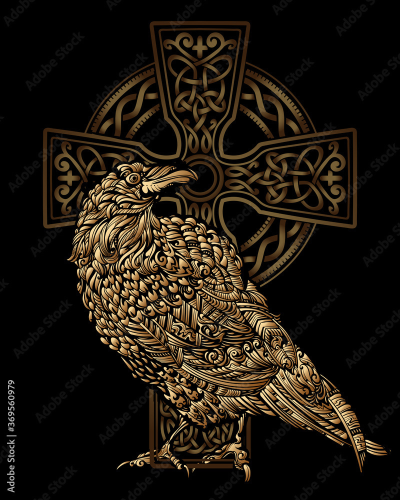 Odin's Celtic Raven. Scandinavian tattoo. Runic symbols in the Old ...