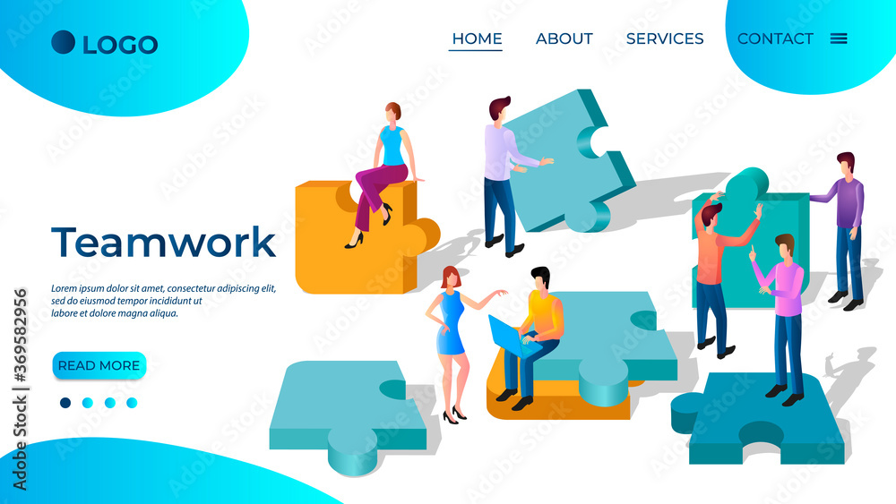 Teamwork.The concept of team and collaboration.People collect puzzles ...
