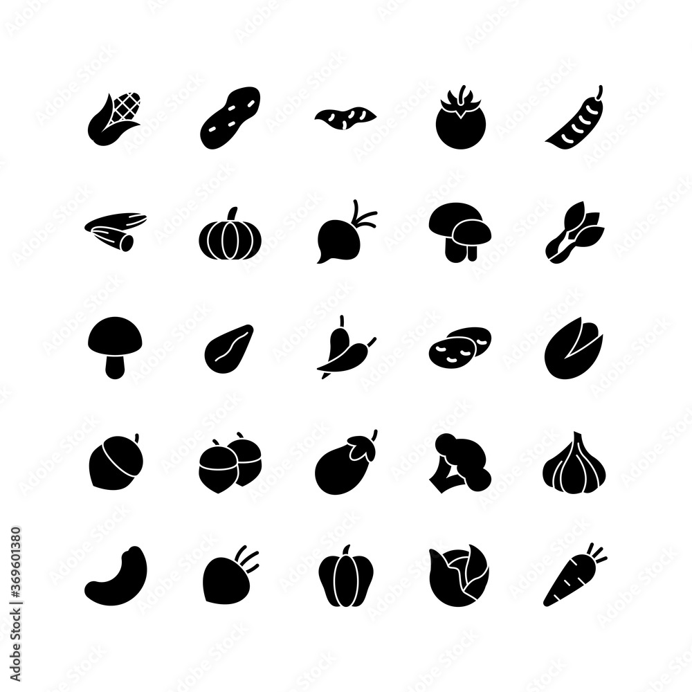 Vegetable icon set vector solid for website, mobile app, presentation ...