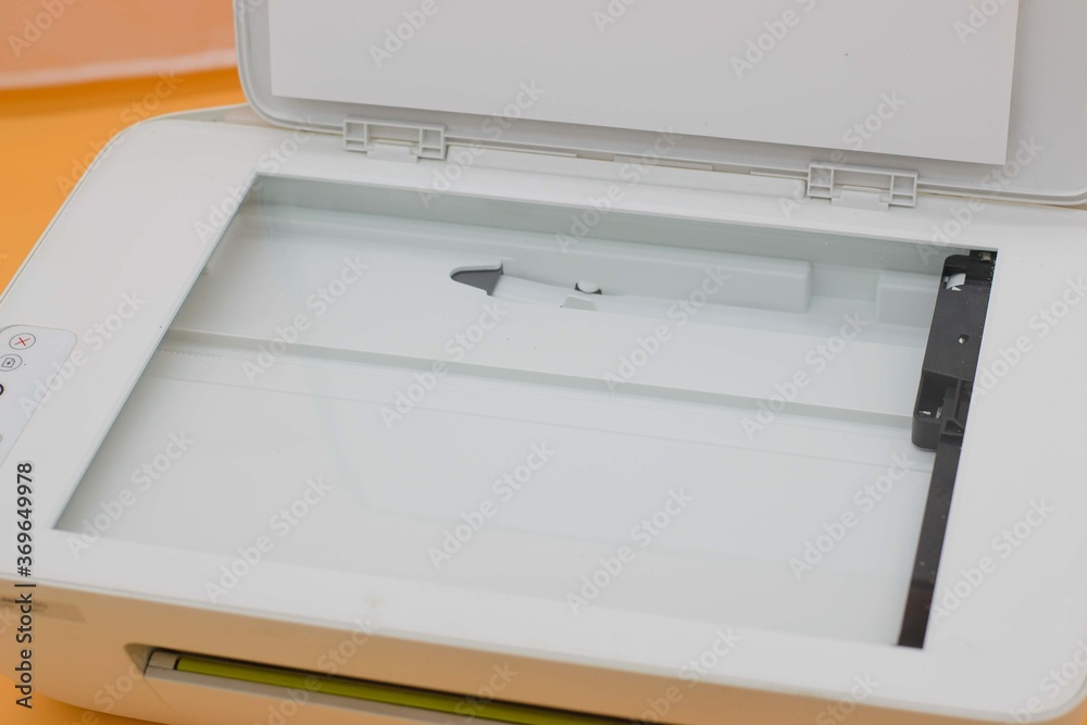 printer + scanner, with the lid open. Ready to print Stock Photo ...