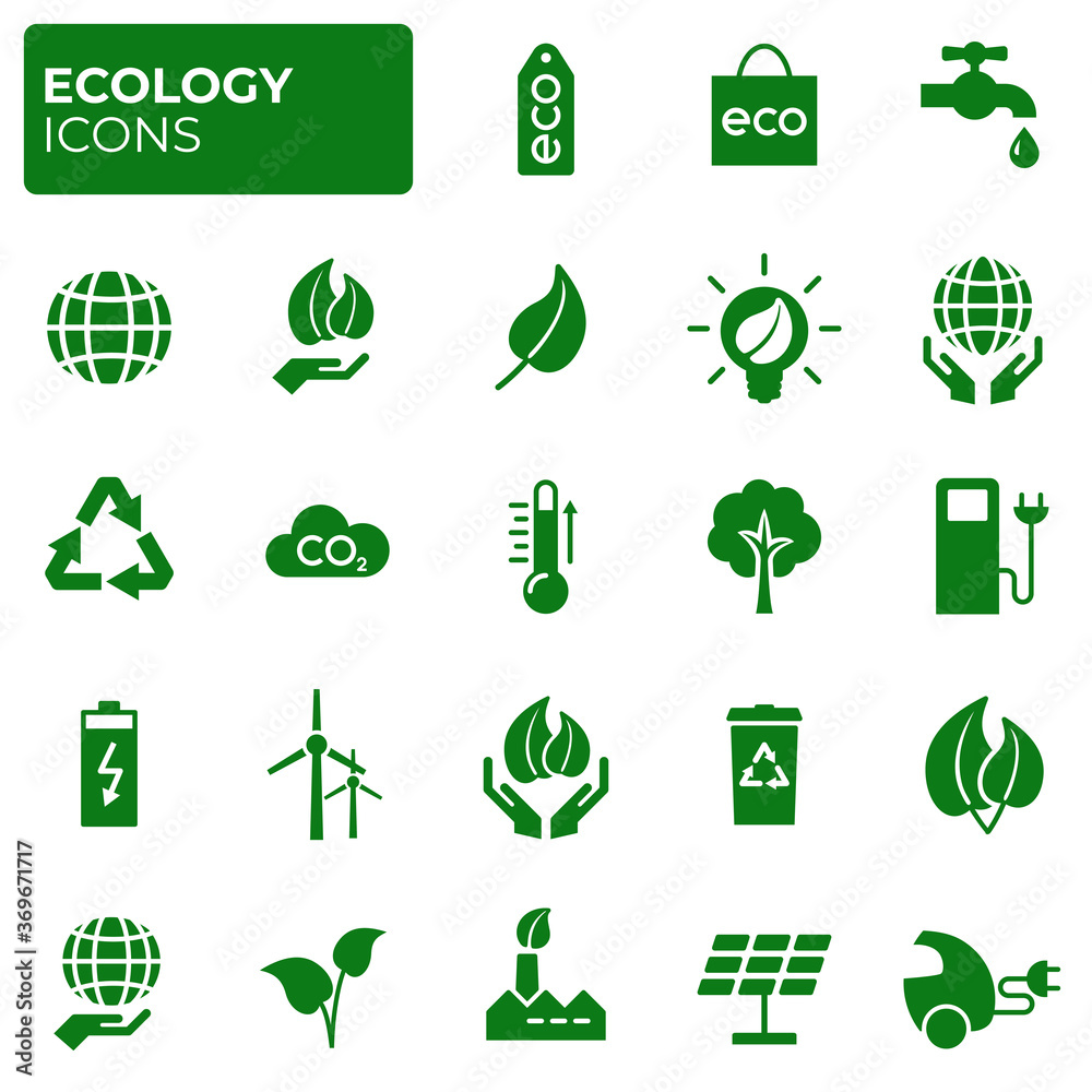 Ecology icons set. Environment protection. Alternative renewable energy ...