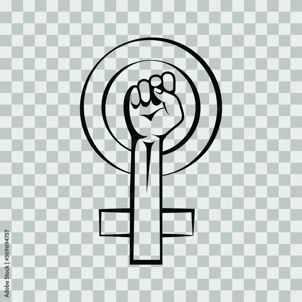 Female symbol with a clenched fist. Vector icon isolated on transparent ...