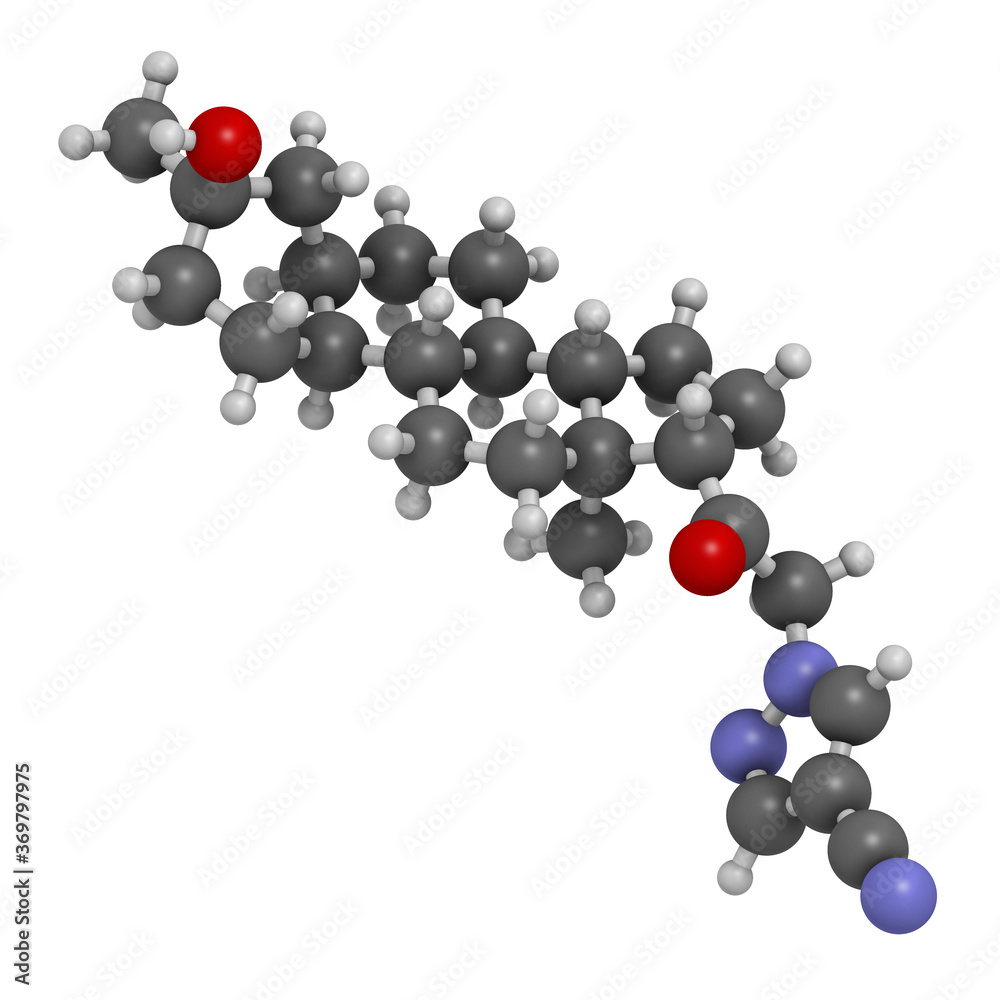 Zuranolone drug molecule. 3D rendering. Atoms are represented as ...