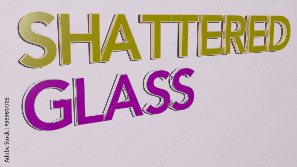 3D illustration of SHATTERED GLASS graphics and text made by metallic ...